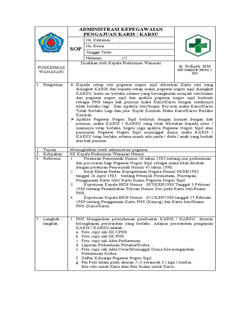 SOP Pengajuan KARIS/KARSU PNS | PDF