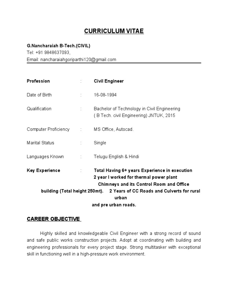 CV Formar For Civil Engineer | PDF | Civil Engineering | Engineer