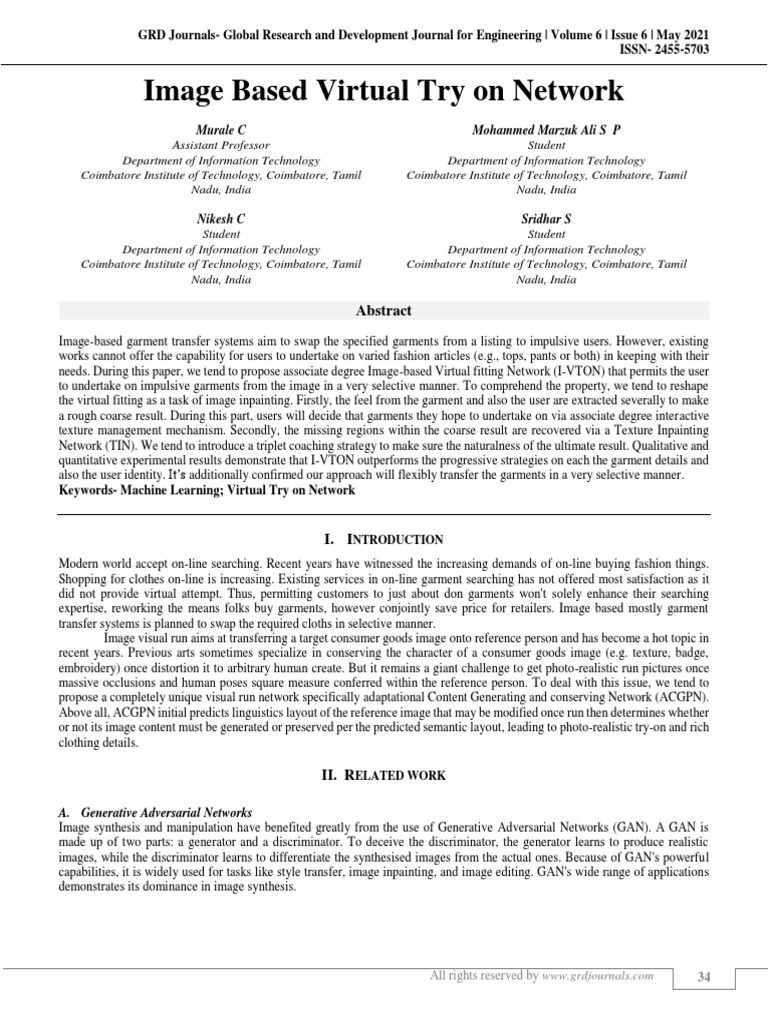 Image Based Virtual Try On Network | PDF | Image Segmentation | Deep Learning