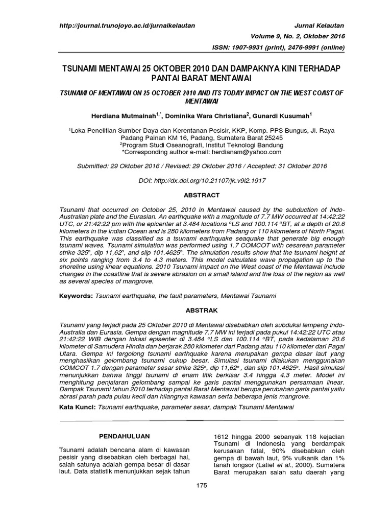 Tsunami Mentawai 25 Oktober 2010 Simulasi Comcot 1 | PDF | Earthquakes | Natural Disasters