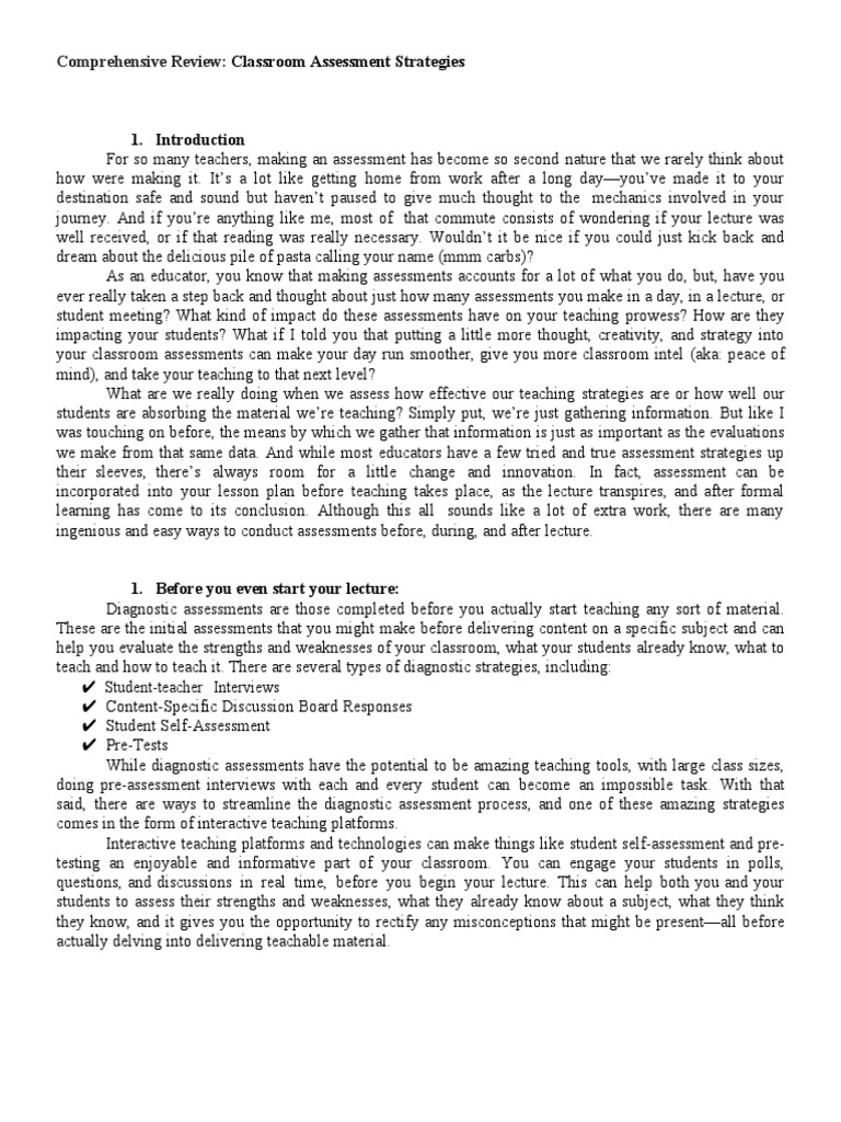 Effective Classroom Assessment Strategies | PDF | Educational ...
