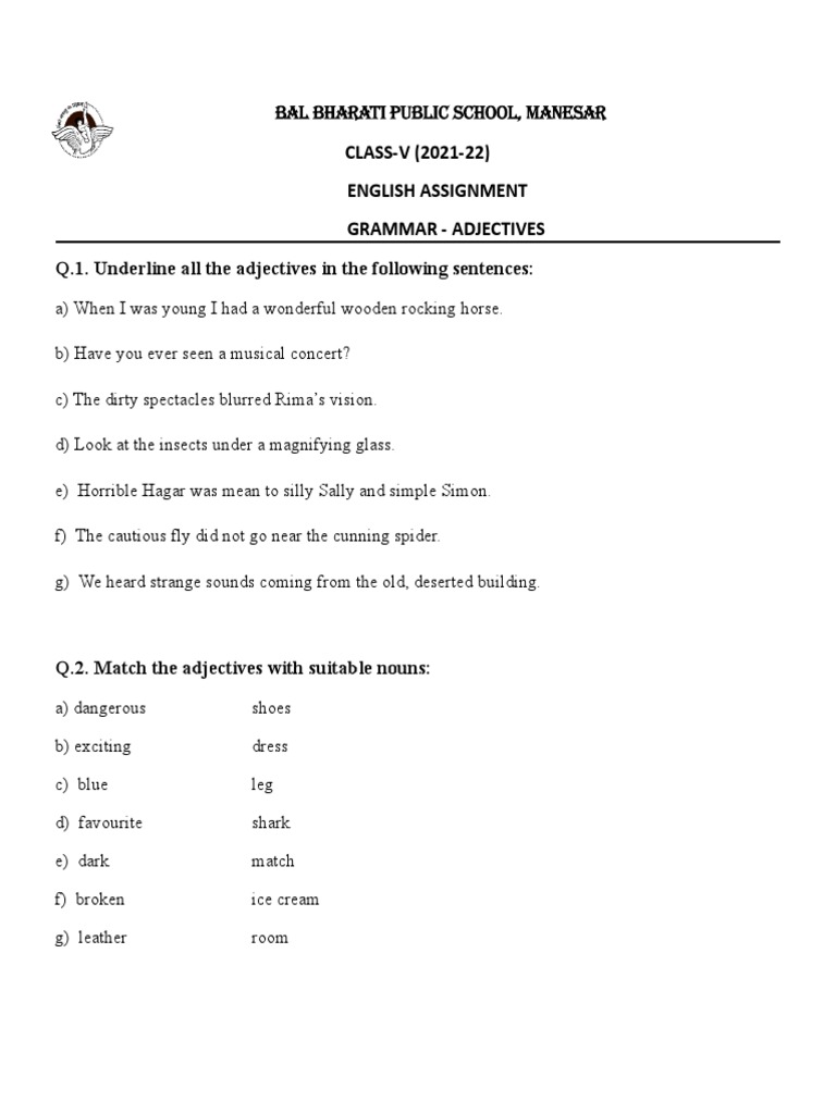 Adjectives Assignment | PDF