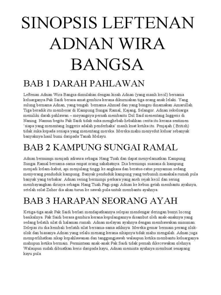 Sinopsis Leftenan Adnan Wira Bangsa | PDF