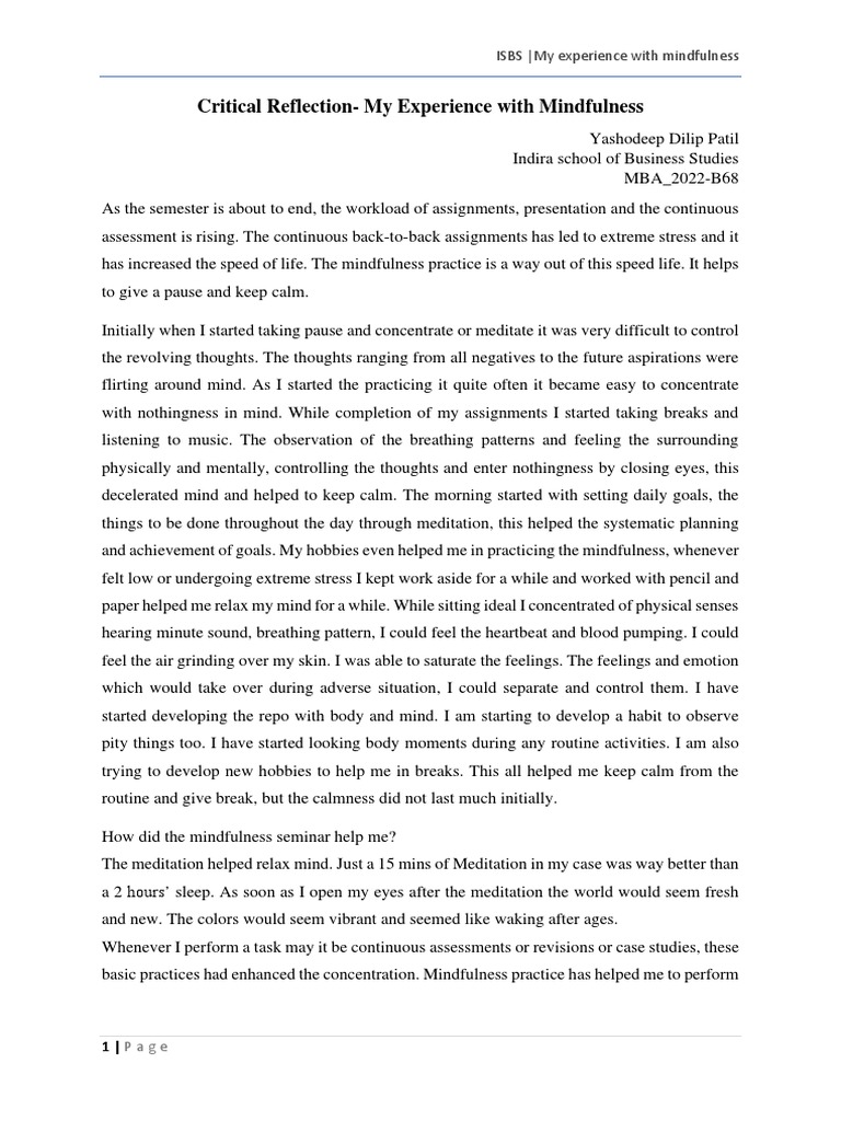Critical Reflection-My Experience With Mindfulness | PDF | Mindfulness ...
