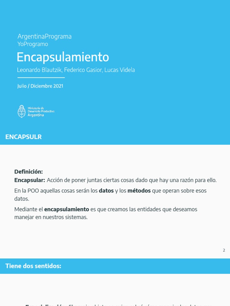 Encapsulamiento | PDF | Objeto (informática) | Clase (Programación informática)