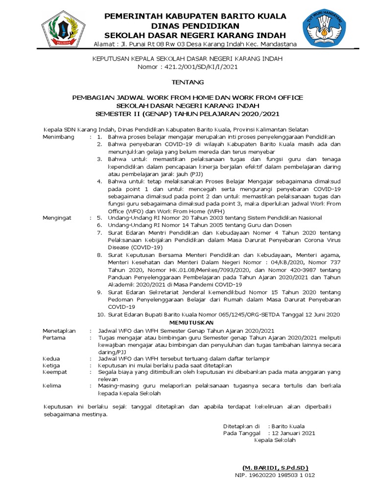 001 - SK Pembagian Jadwal Wfo Dan WFH | PDF 001 - SK Pembagian Jadwal Wfo Dan WFH | PDF