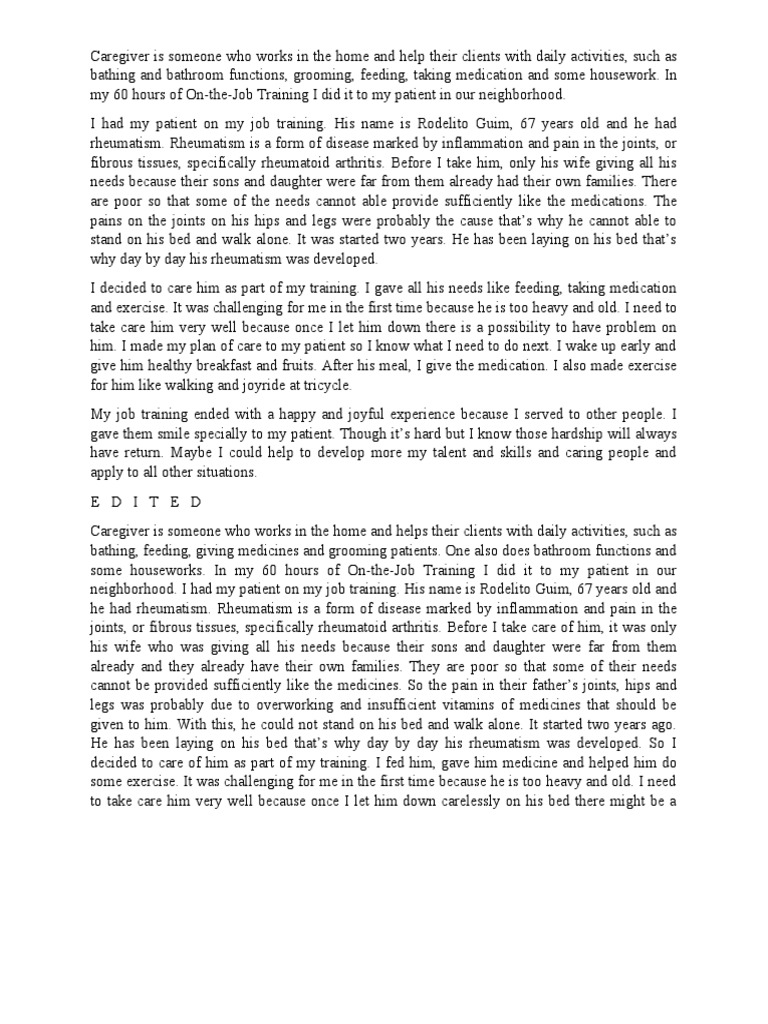 Caregiver Accomplishment Report | PDF | Arthritis | Joint