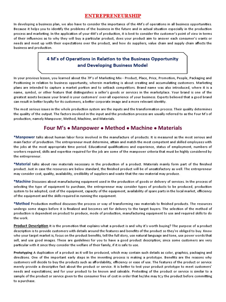 Four M's Manpower Method Machine Materials | PDF | Business Model | Brand