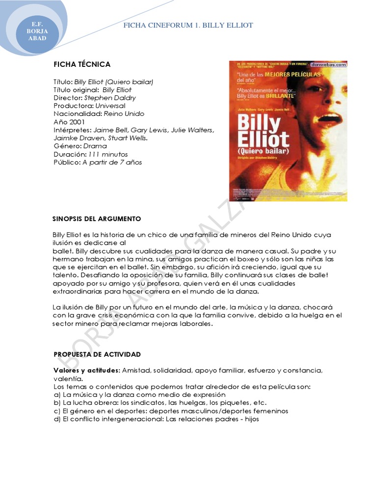 Ficha Cineforum 1. Billy Elliot | PDF