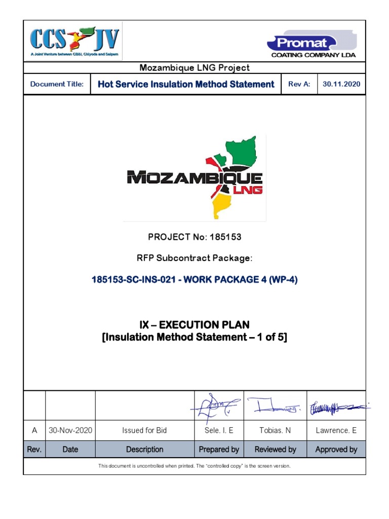 Previous LNG Hot Insulation Method Statement | PDF | Pipe (Fluid ...