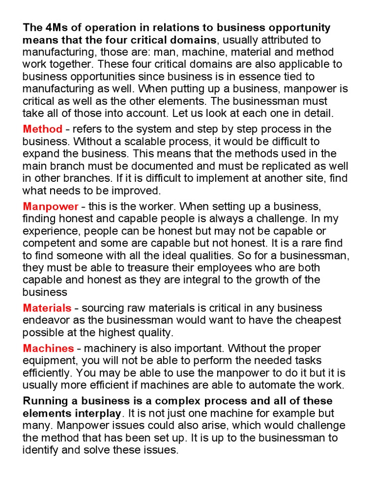 The 4Ms of Operation | PDF