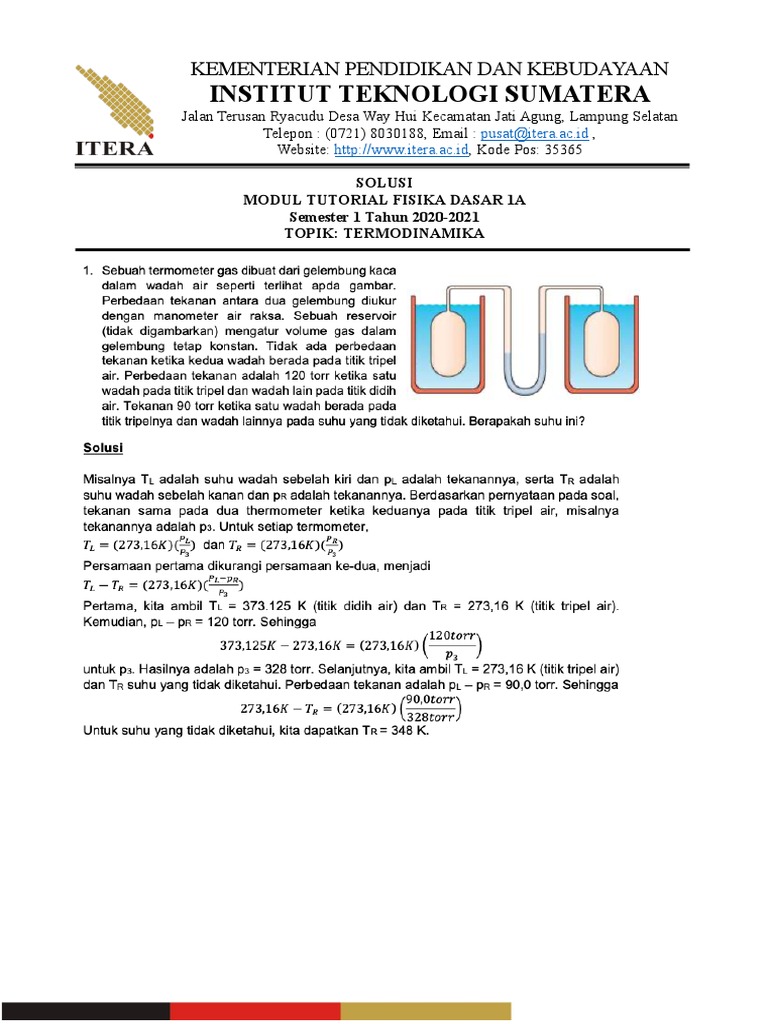 Modul Tutorial Termodinamika Fisika 1A | PDF