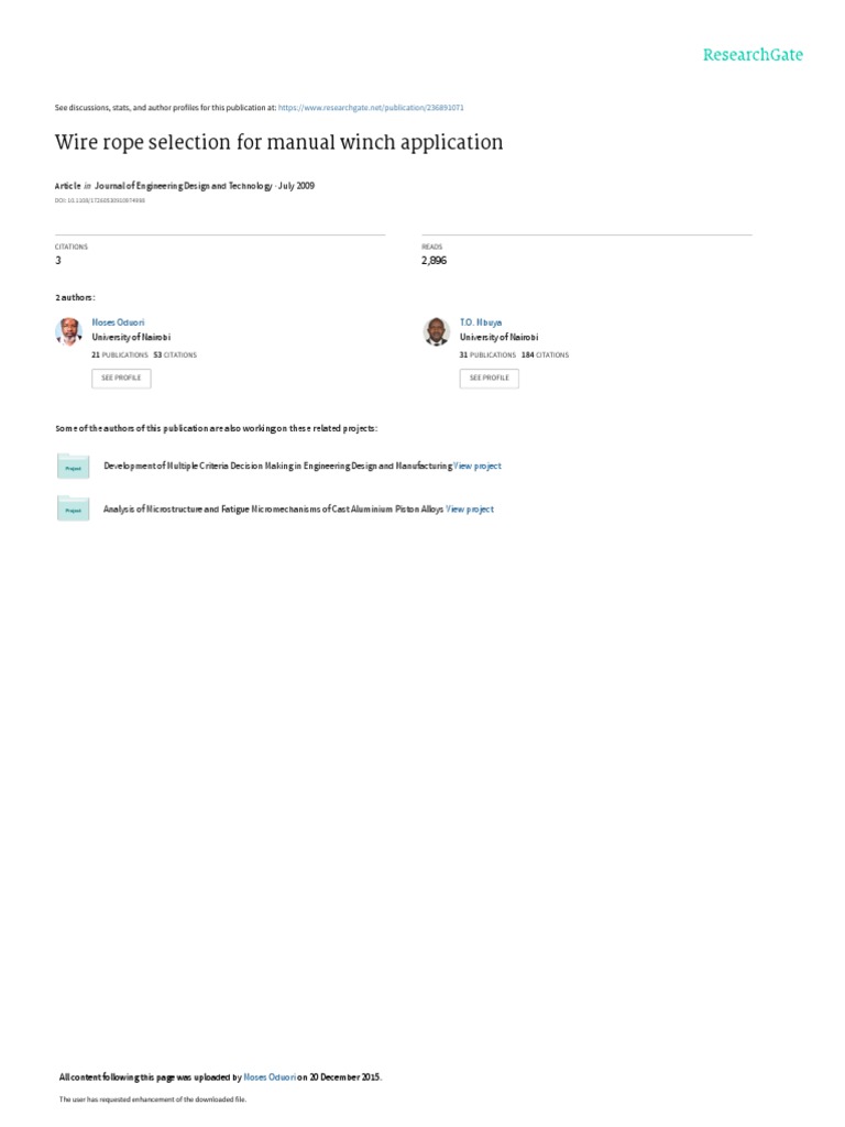 Wire Rope Selection For Manual Winch Application 01 | PDF | Rope | Wear