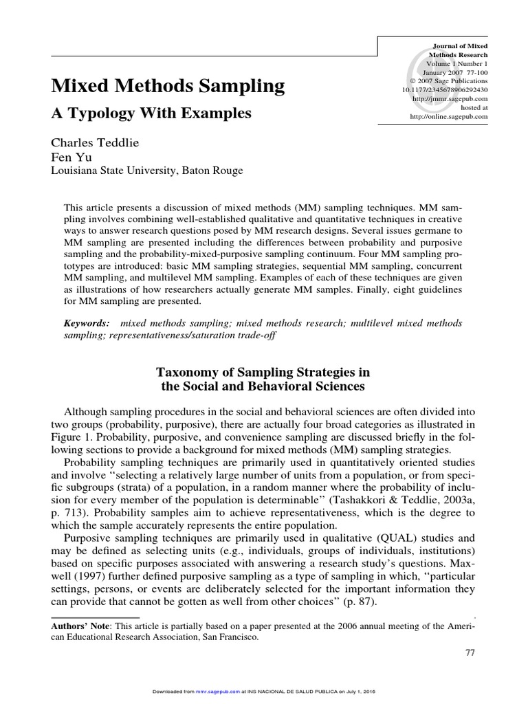 3 Teddlie Mixed Methods Sampling Pdf Sampling Statistics