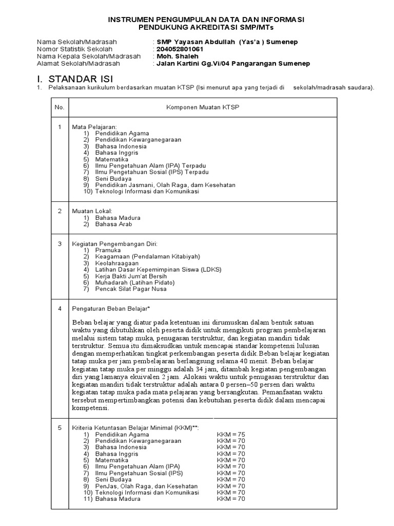 Instrumen Standar Isi | PDF