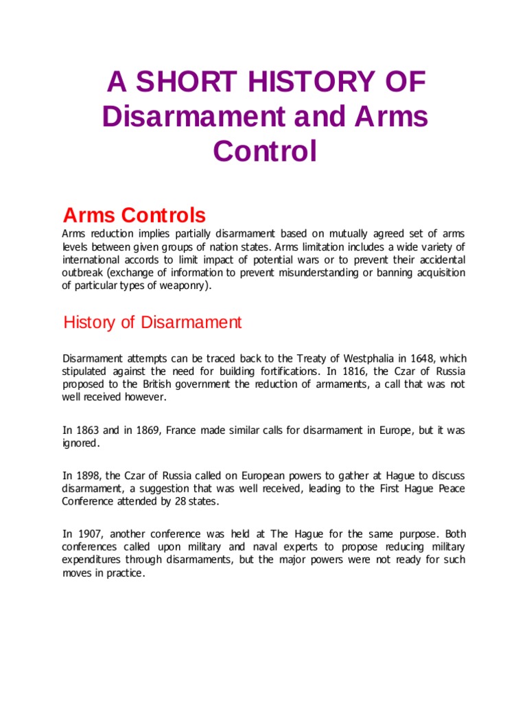 A SHORT HISTORY of Disarmament and Arms Control | PDF | Disarmament ...