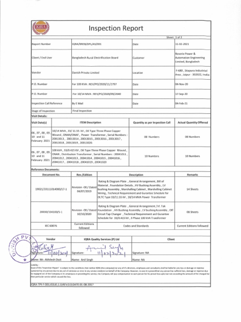 IQRA Inspection Report | PDF