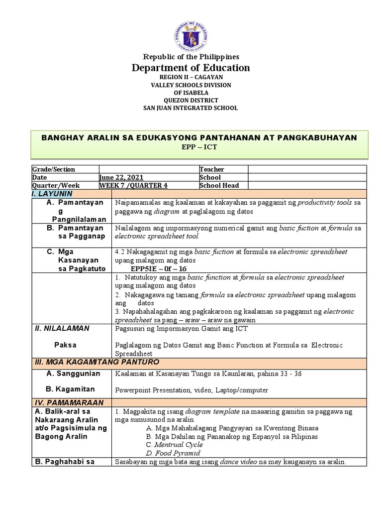 2ND COT DLP EPP5 - ICT - Electronic Spreadsheet | PDF