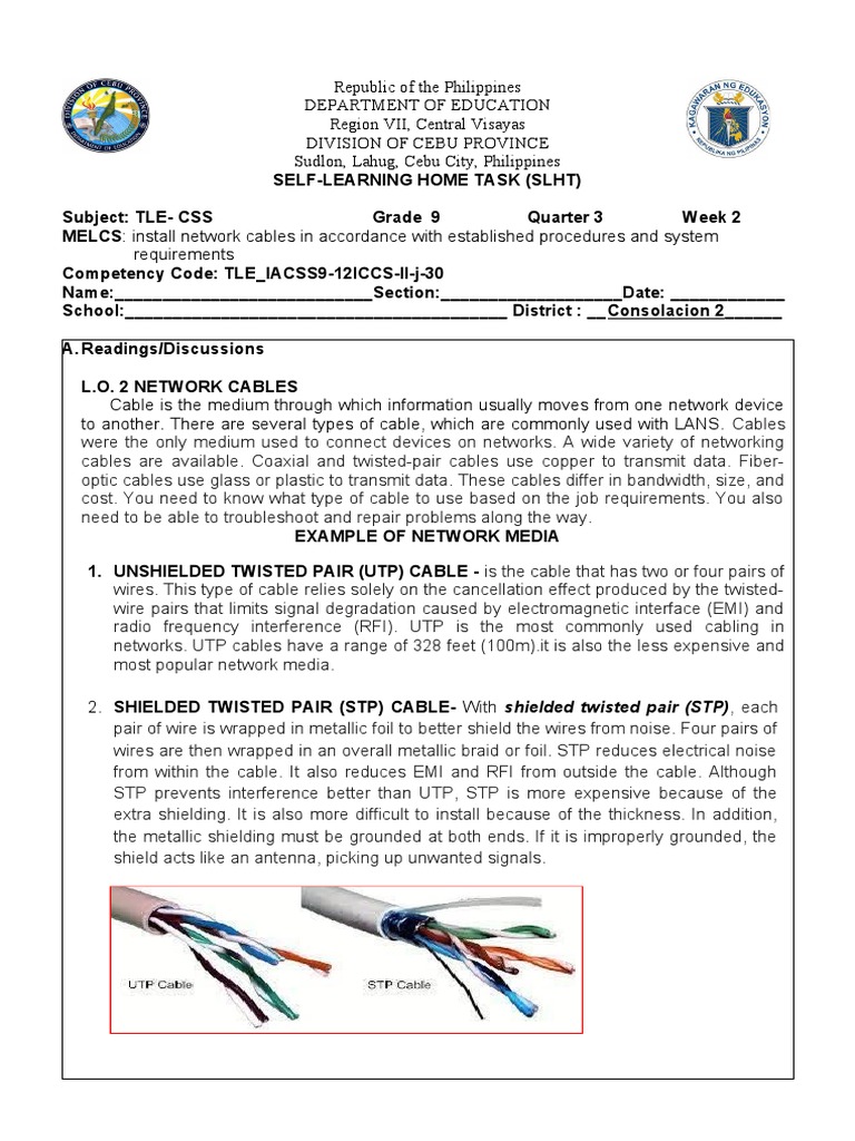 Self-Learning Home Task on Network Cable Installation Procedures and ...