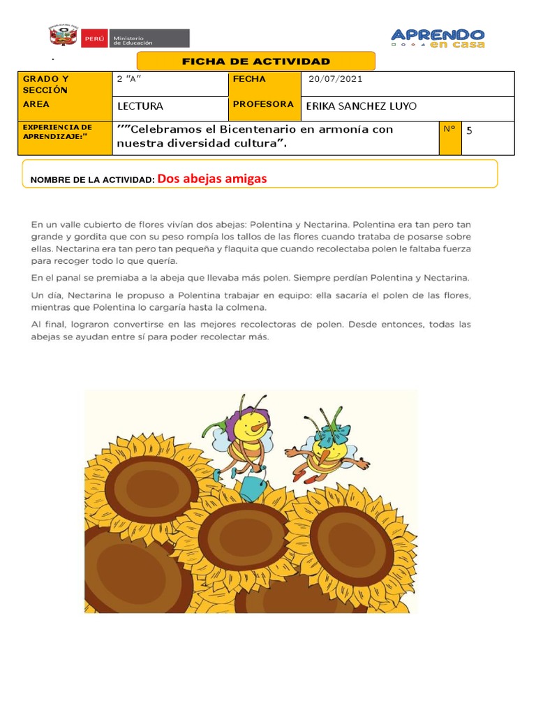 Dos Abejas Amigas: Actividad de Lectura | PDF | Ciencias sociales