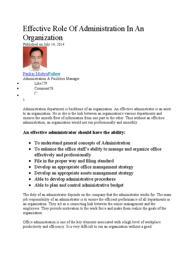 Effective Role of Administration in An Organization | PDF | Teachers ...