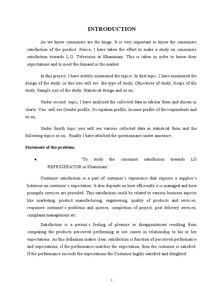 Customer Satisfaction Towards LG Television at Hosur | PDF | Senses ...