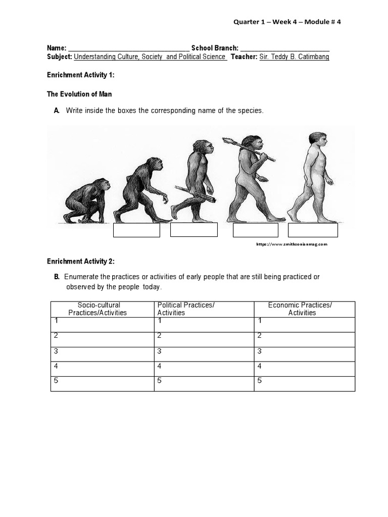 UCSP Module 4 - Activities | PDF | Homo | Society