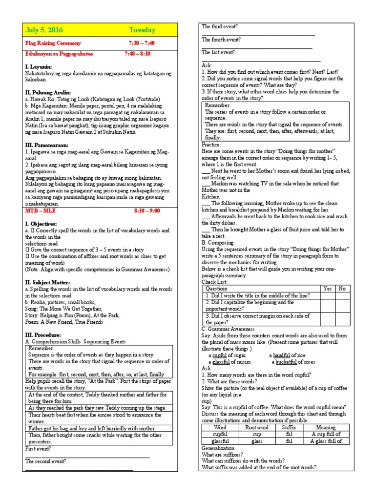 July 5, 2016 Tuesday: I. Layunin | PDF | Drawing | Composition (Visual ...