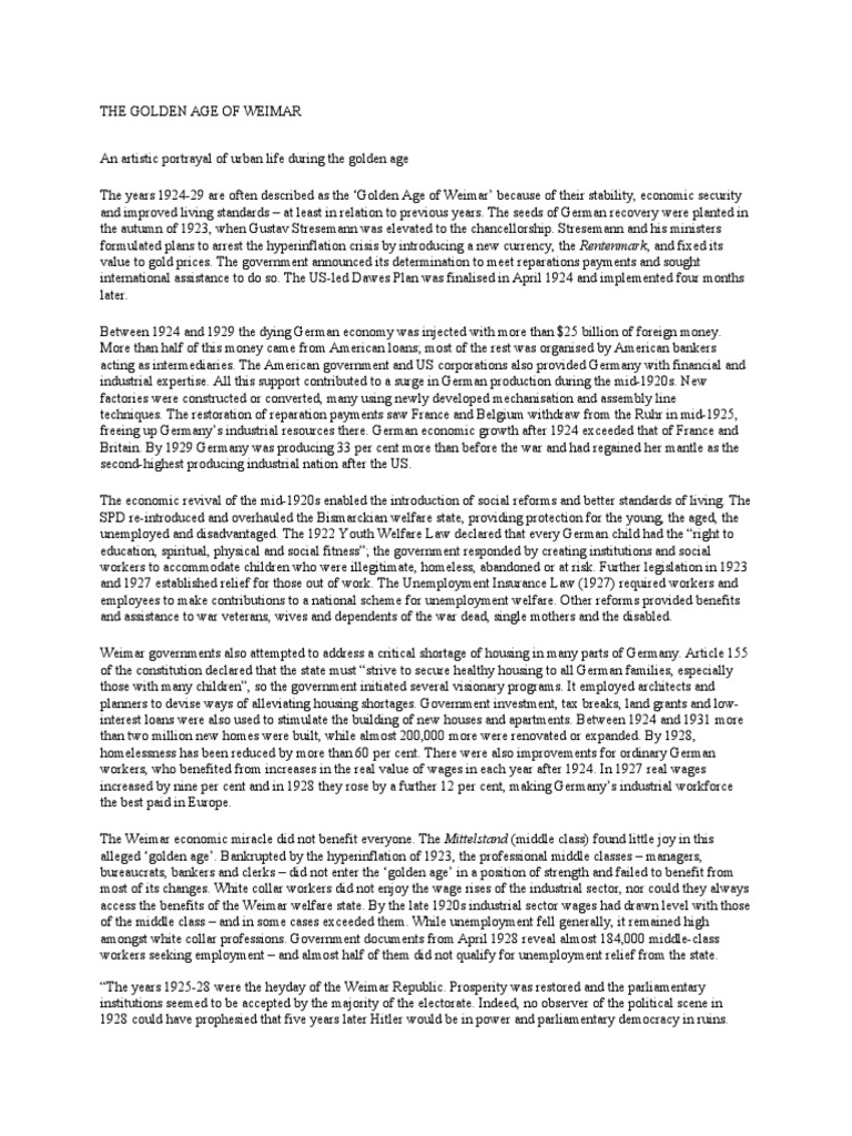 Weimar Golden Age | PDF | Weimar Republic | Hyperinflation In The ...