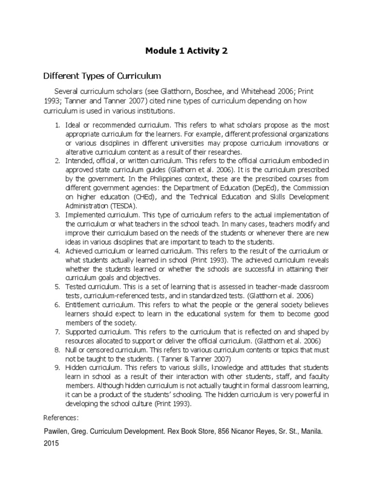 Different Types of Curriculum | PDF | Curriculum | Cognition