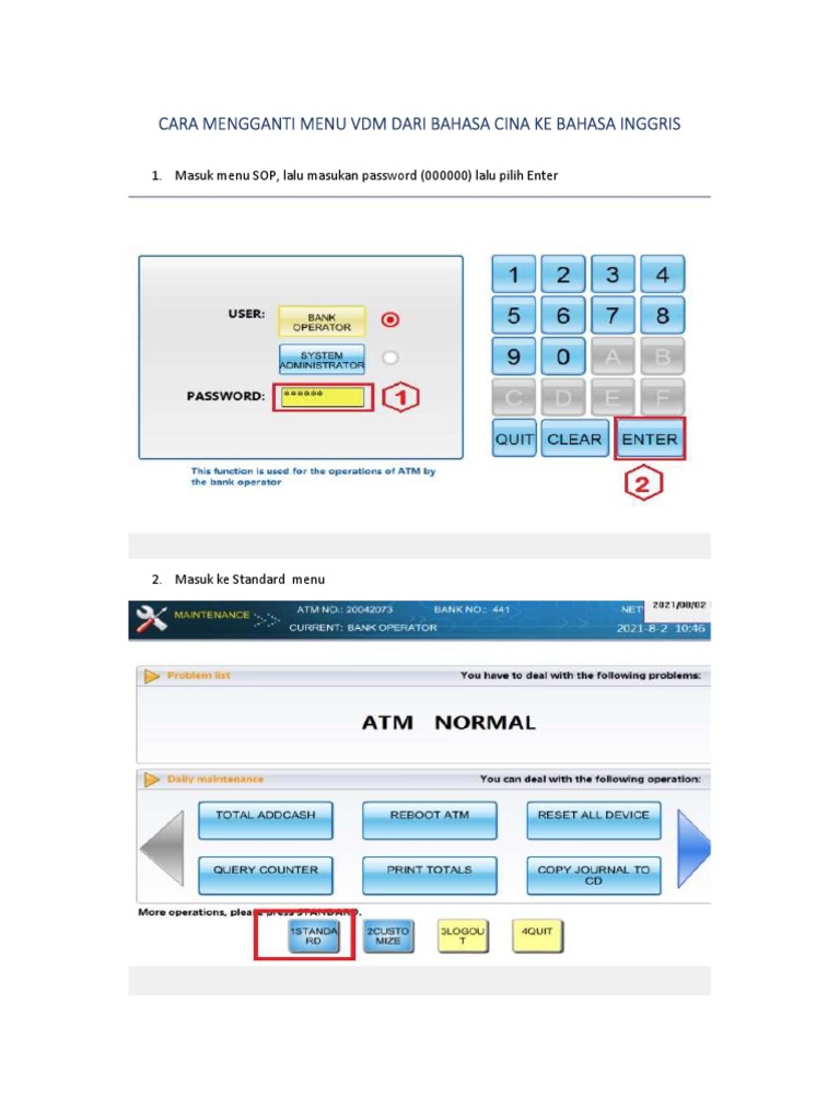 Ganti Bahasa Menu VDM ATM GRG | PDF