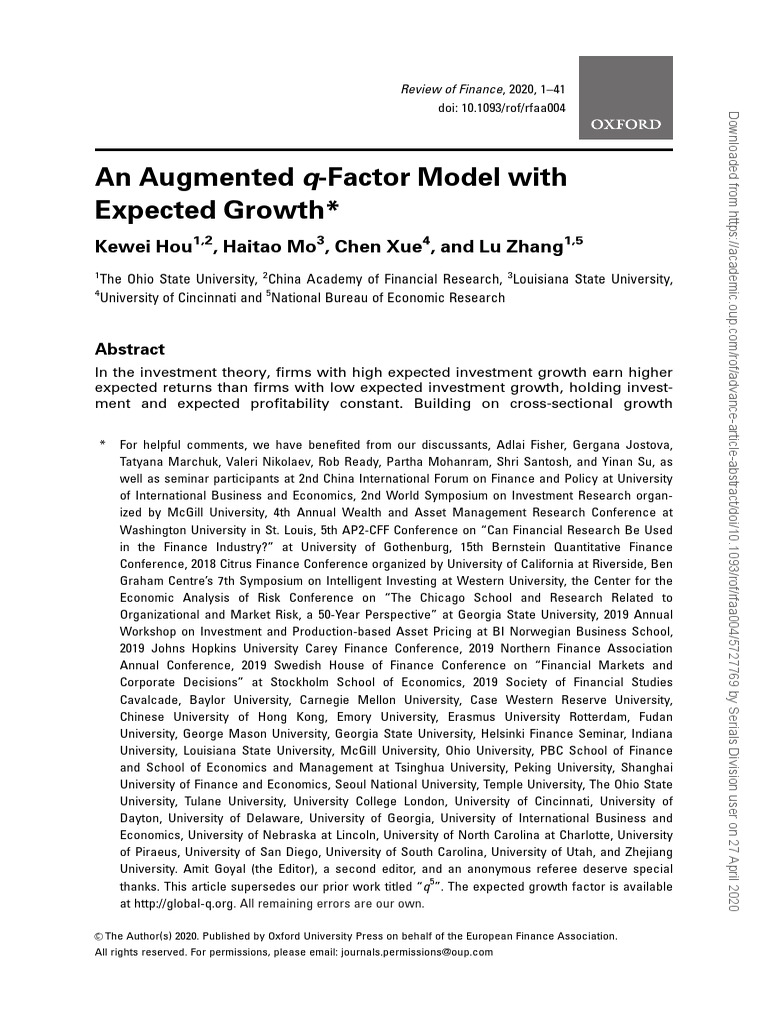 An Augmented Q-Factor Model With Expected Growth : Kewei Hou, Haitao Mo ...