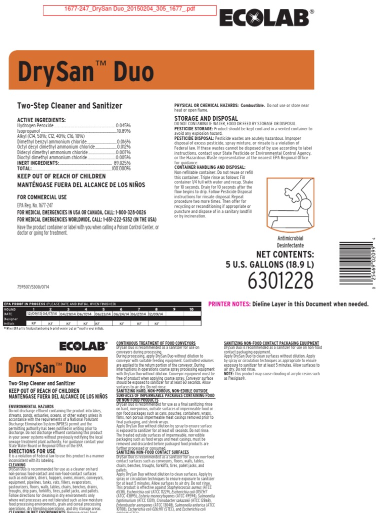 Drysan Duo: Two-Step Cleaner and Sanitizer | PDF | Waste Management ...