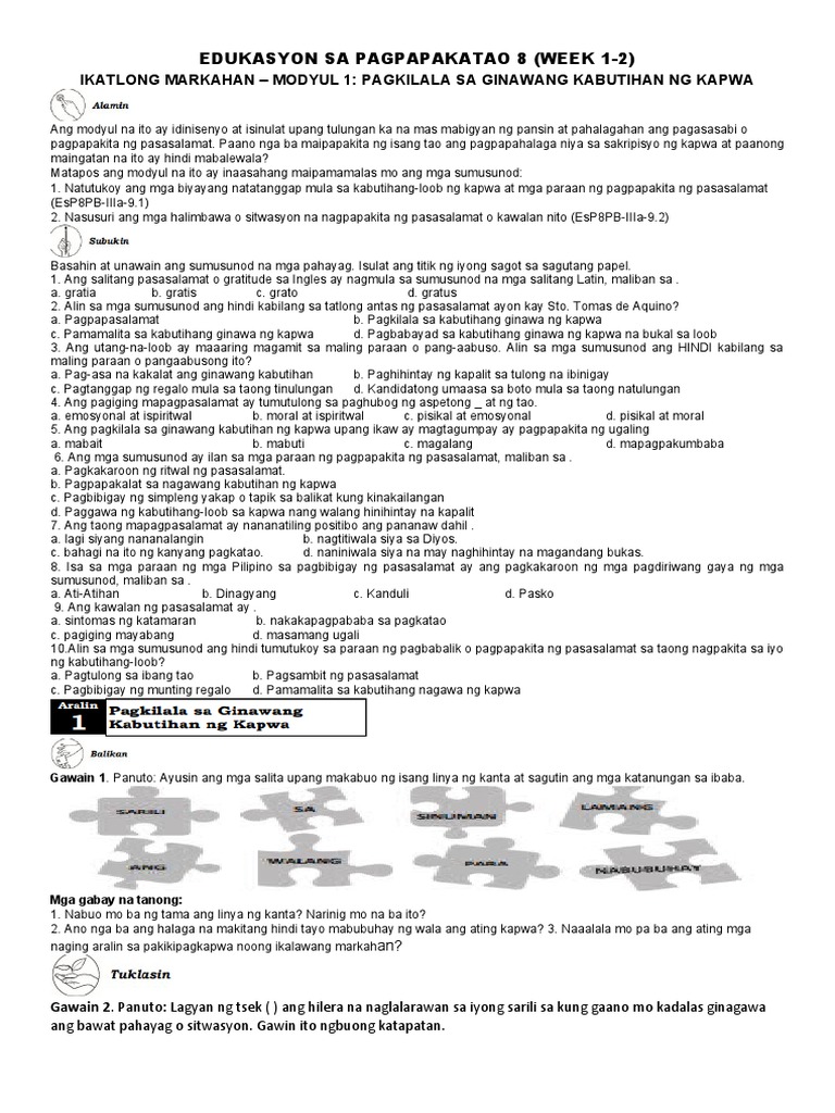 Esp Week 1 2 Aralin 1 | PDF