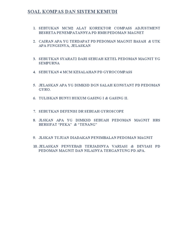 Soal Kompas Dan Sistem Kemudi | PDF