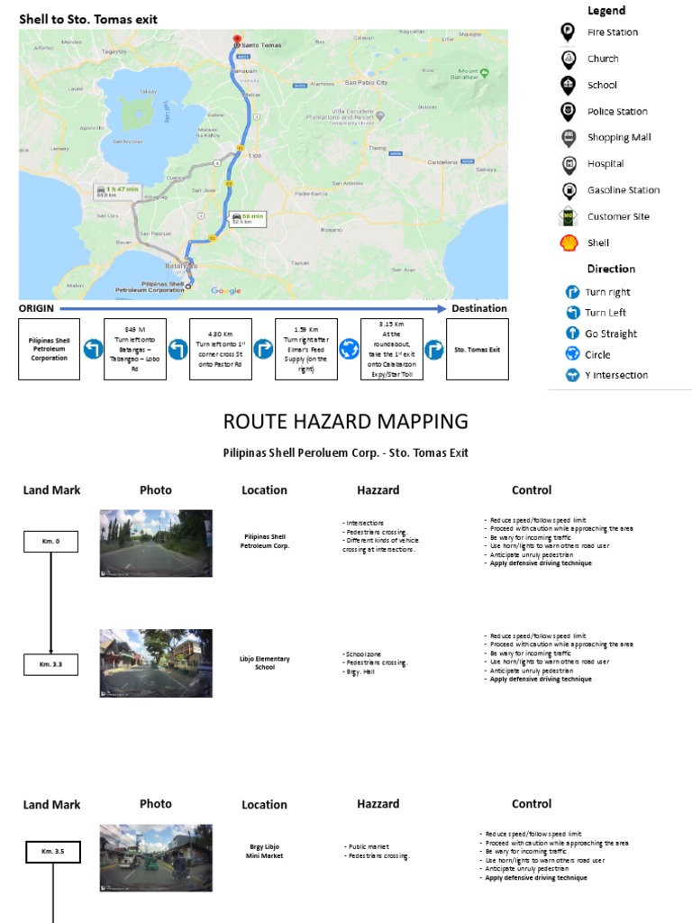 Shell To Sto. Tomas Exit: Origin Destination | PDF | Intersection (Road ...