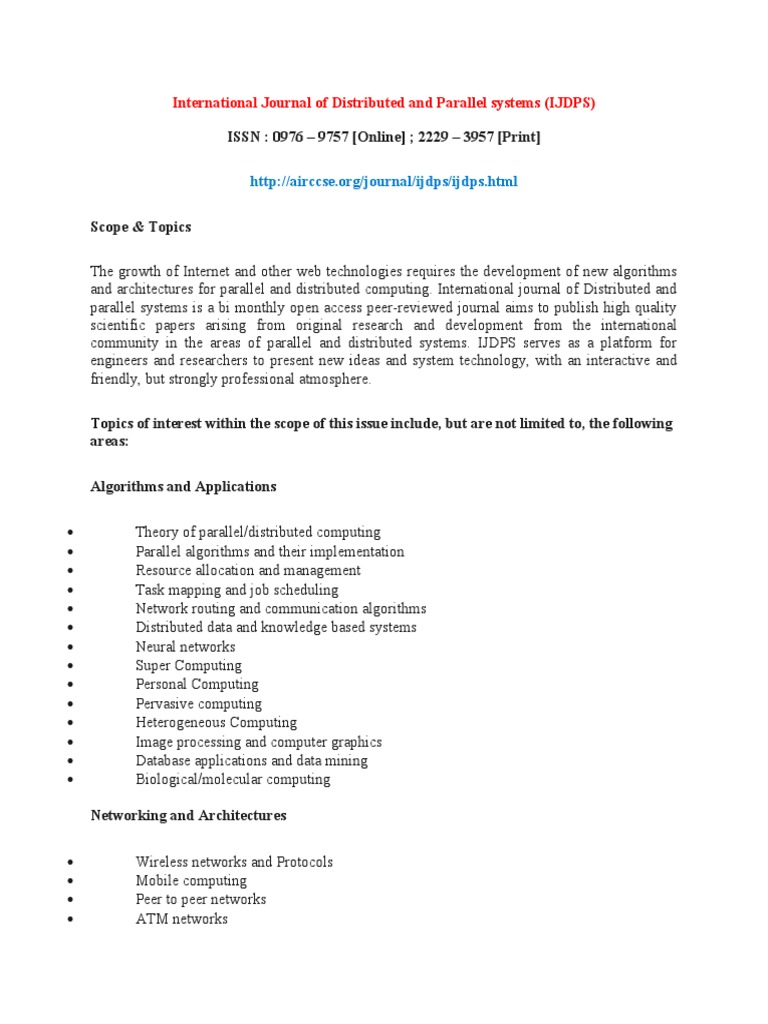 International Journal of Distributed and Parallel Systems (IJDPS) | PDF ...