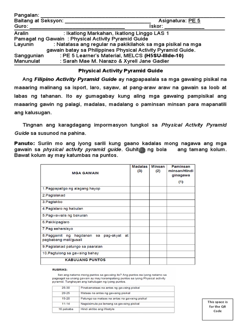 PE 5 Q3 WEEK 1 LAS 1 With Attachment | PDF