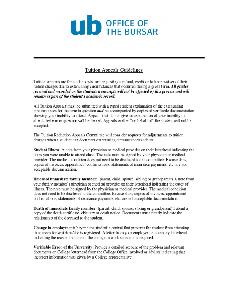 Guidelines for Requesting Tuition Refunds, Credits or Waivers Due to ...