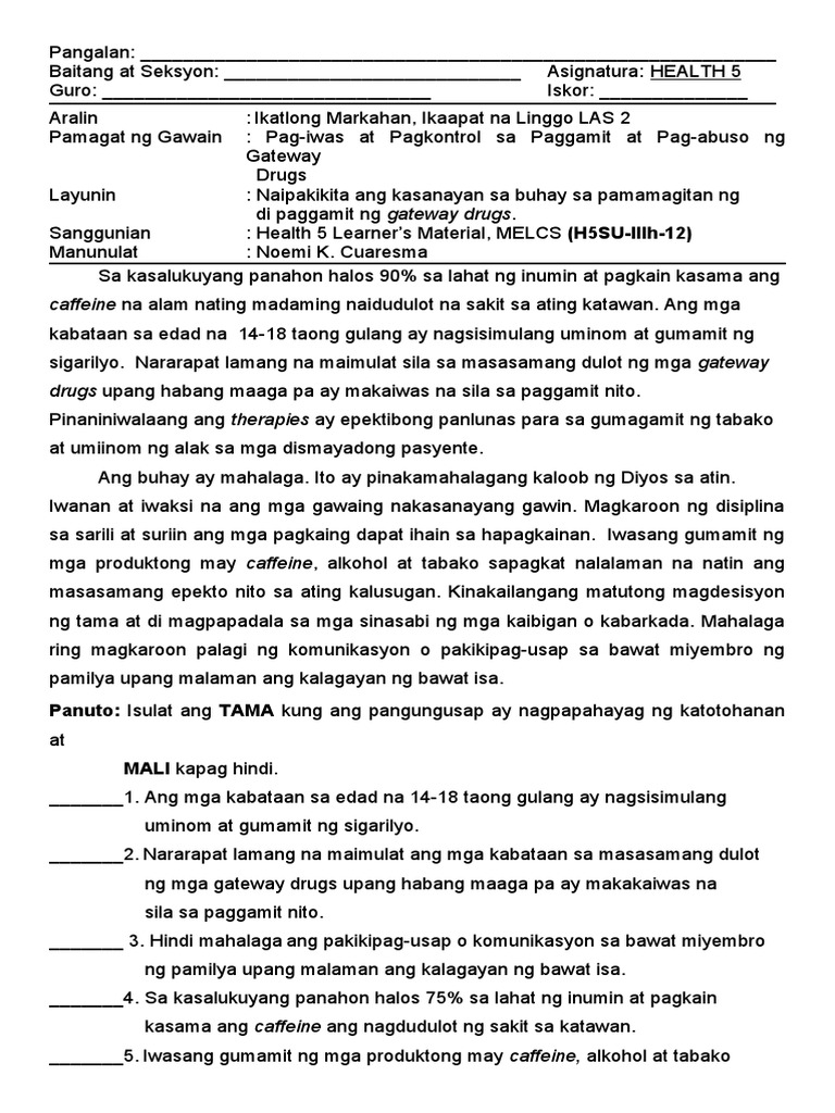 Health 5 Q3 Week 4 Las 2 | PDF