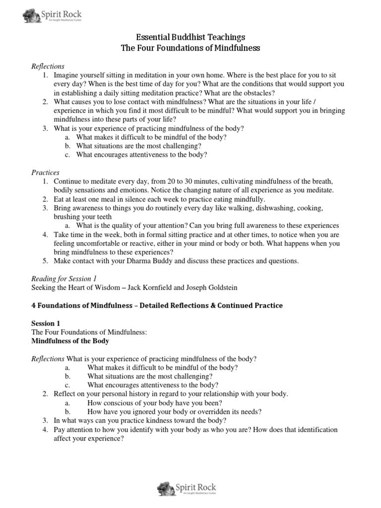 Four Foundations of Mindfulness - General Concepts | PDF | Mindfulness ...