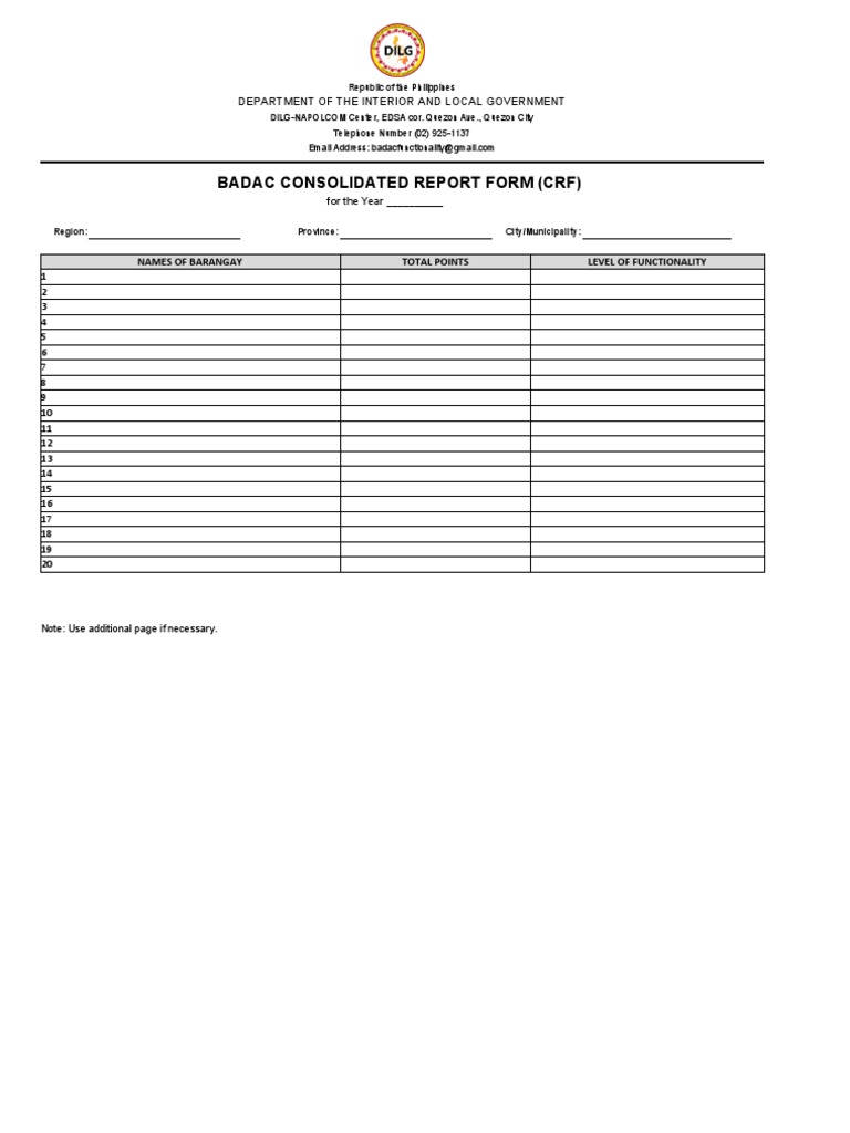 BADAC Consolidated Report Form Template | PDF