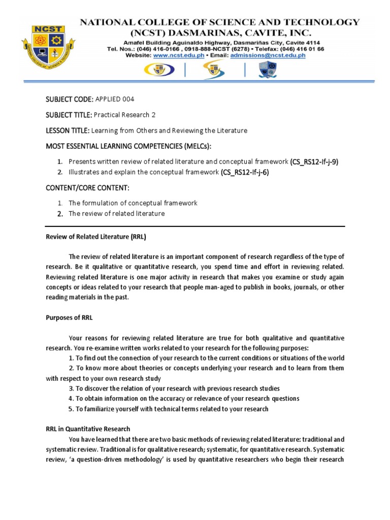 Q1. W7. The Formulation of The RRL and Conceptual Framework | PDF ...