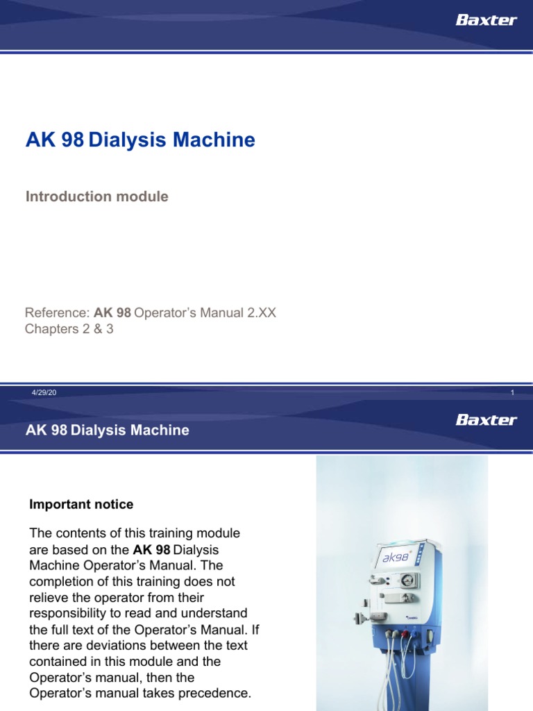 AK 98 Dialysis Machine Introduction - User - EUMP - MG208!15!0002a ...
