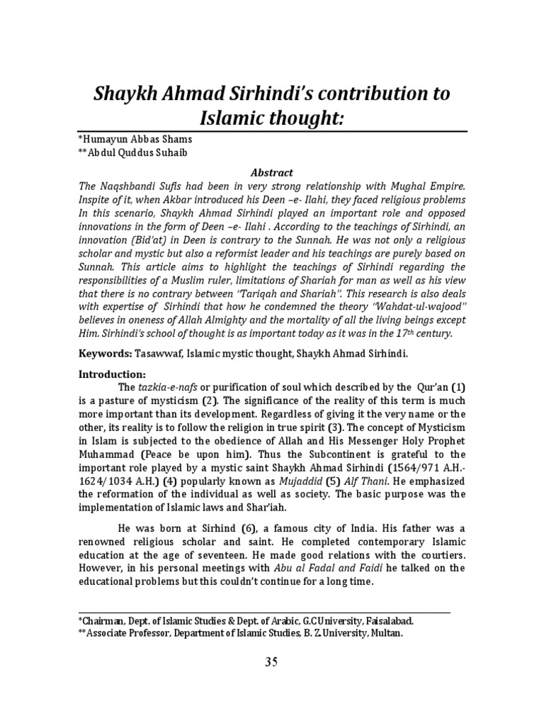 Readings 7 Sheikh Ahmed Sirhindi | PDF | Sufism | Hadith