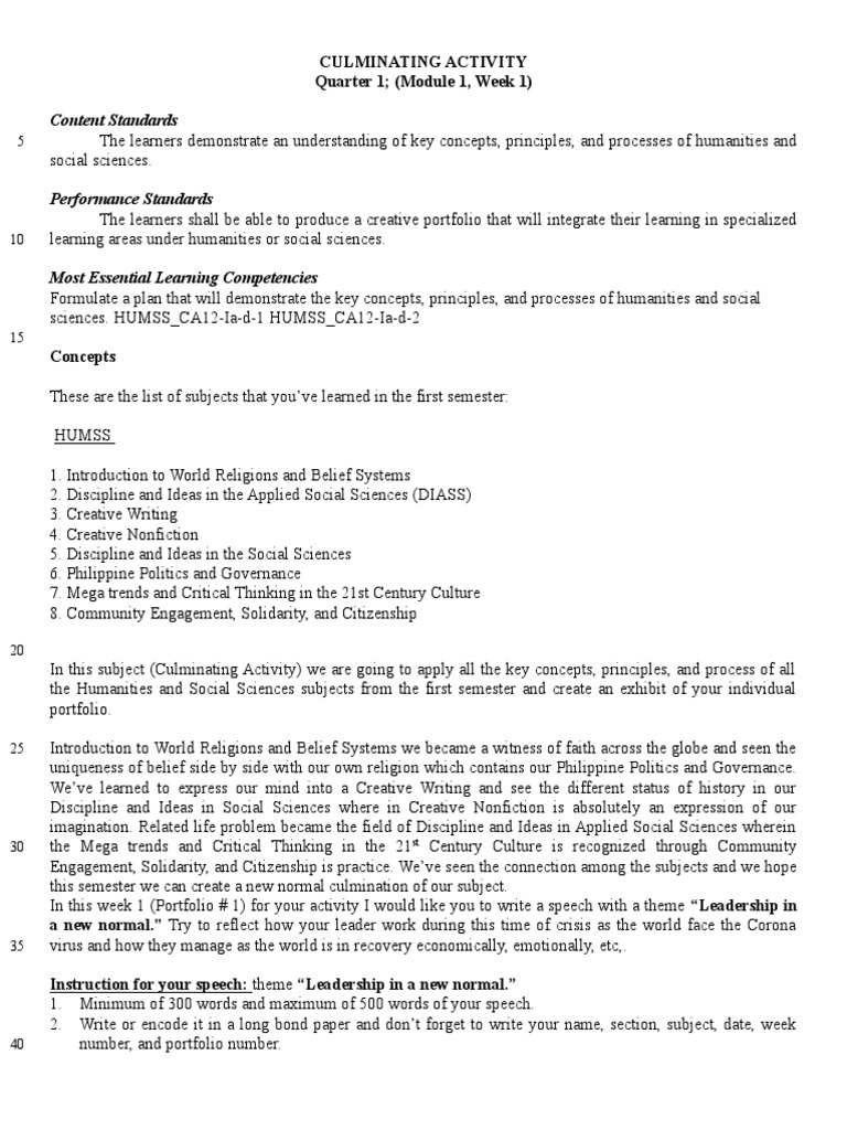 Culminating Activity Module | PDF | Learning | Résumé