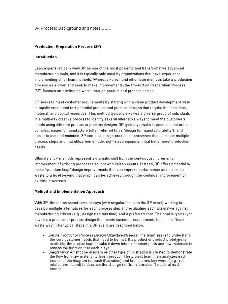 3P Process: Background and Notes . | PDF | Design | Lean Manufacturing