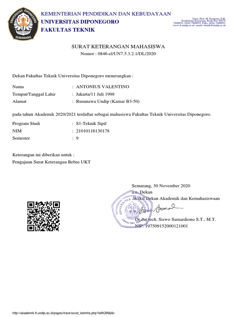 Surat Keterangan Bebas UKT | PDF