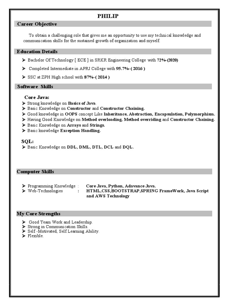 Philip: Career Objective | PDF | Method (Computer Programming) | Computer Programming