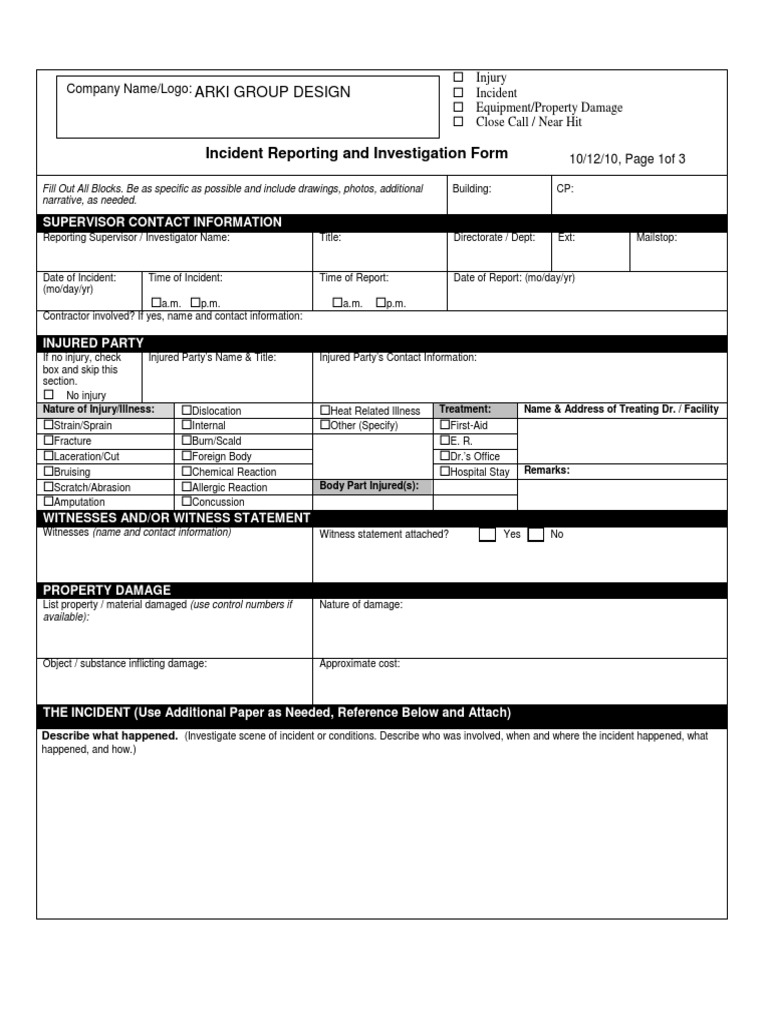 Construction Incident Investigation Report Template | PDF | Personal ...